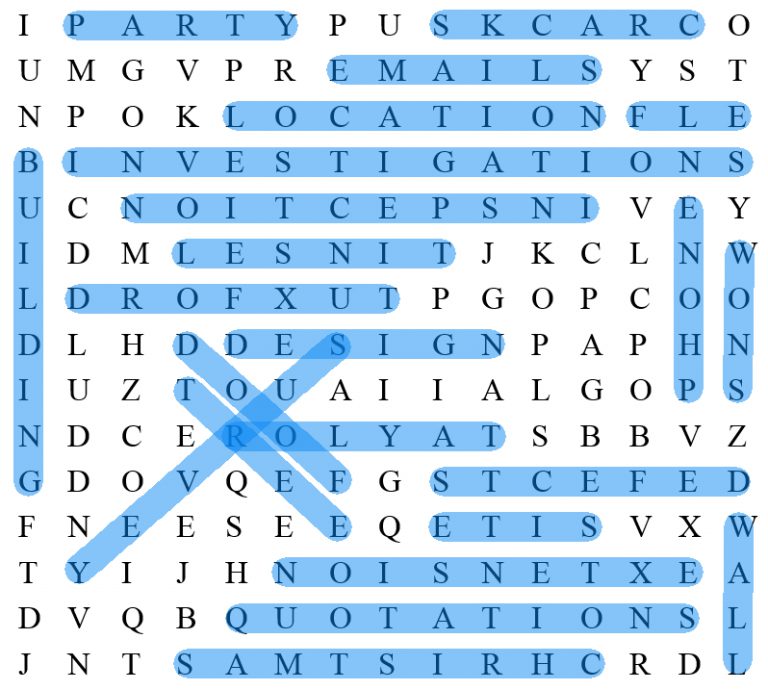 wordsearch answers - Taylor Tuxford